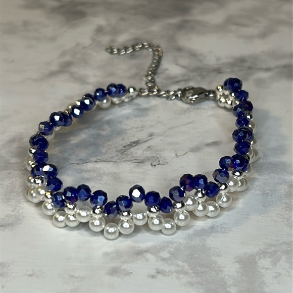 Hand Crafted | Jewelry | Custom Deep Blue Pearl Heart Beaded Bracelet ...